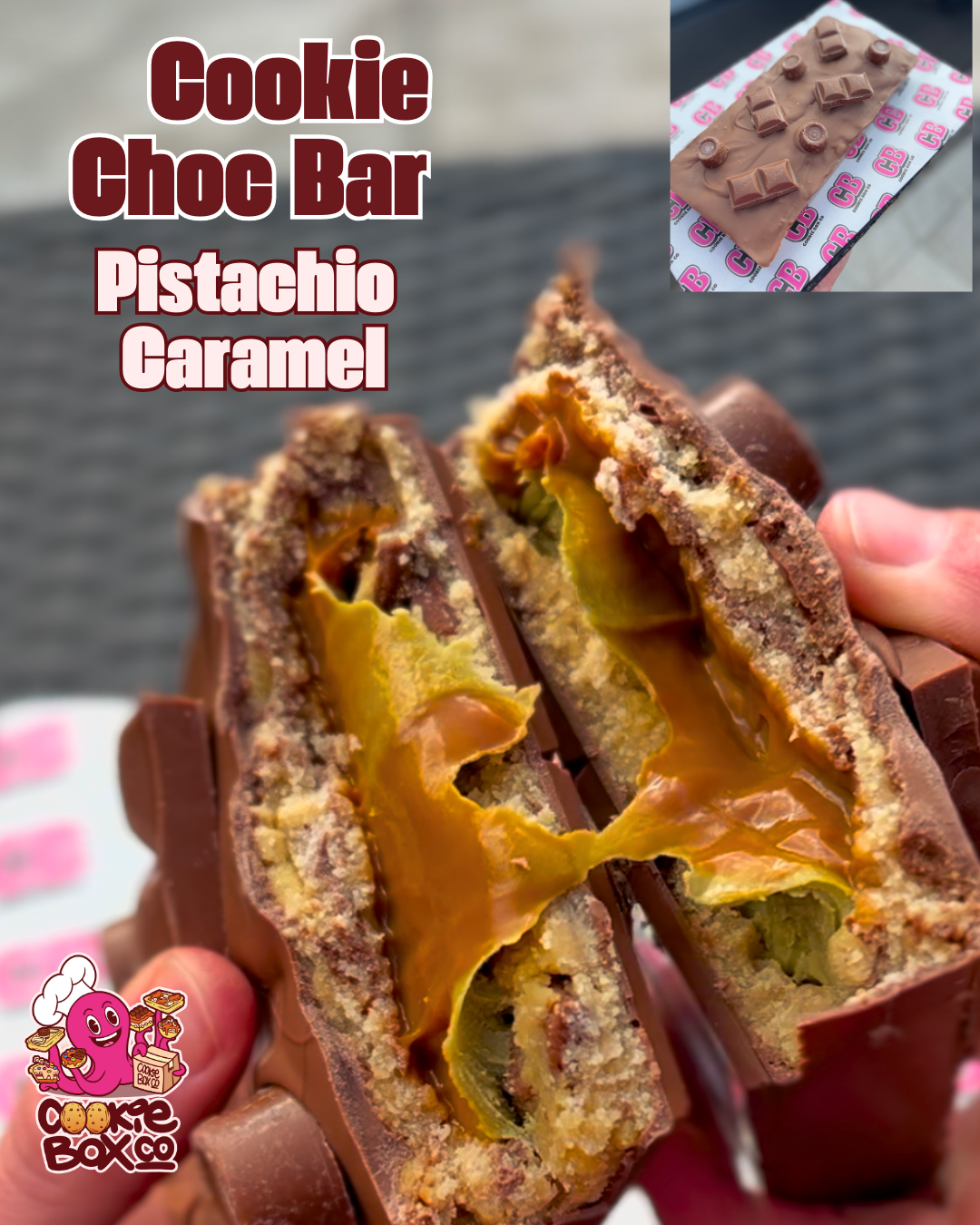 Pistachio Caramel Choc Bar – Cookie Box Co