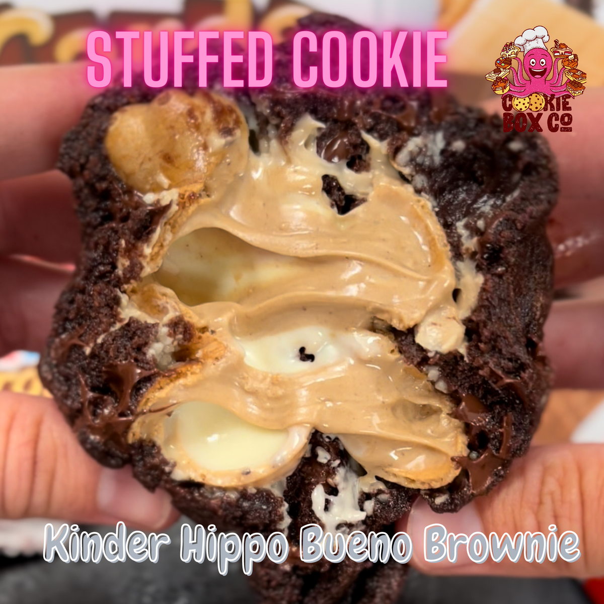 Brownie Hippo Kinder Bueno Stuffed Cookie – Cookie Box Co